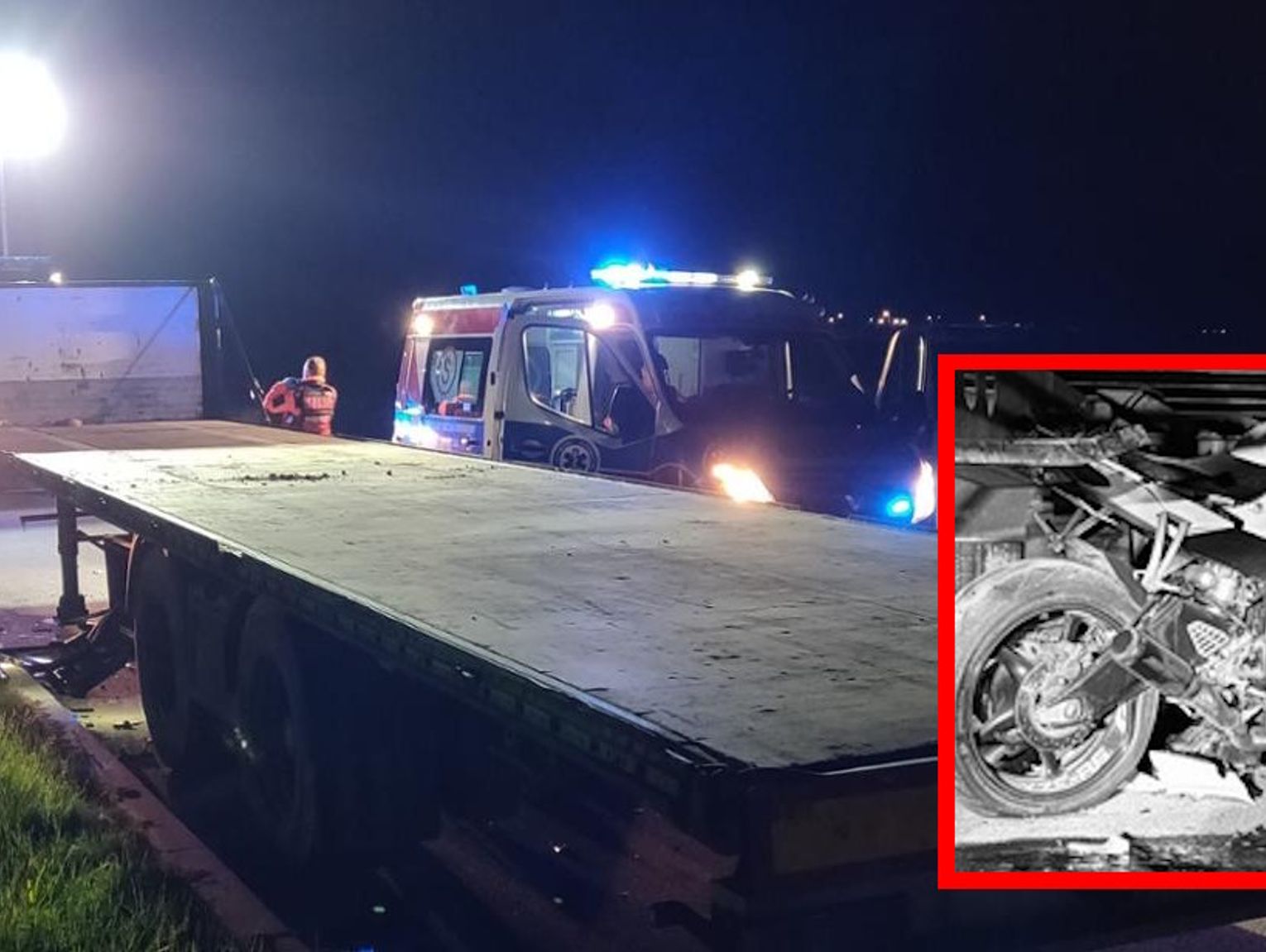 Makabryczny wypadek motocyklisty. Wjechał nocą w nieoświetloną naczepę stojącą na drodze